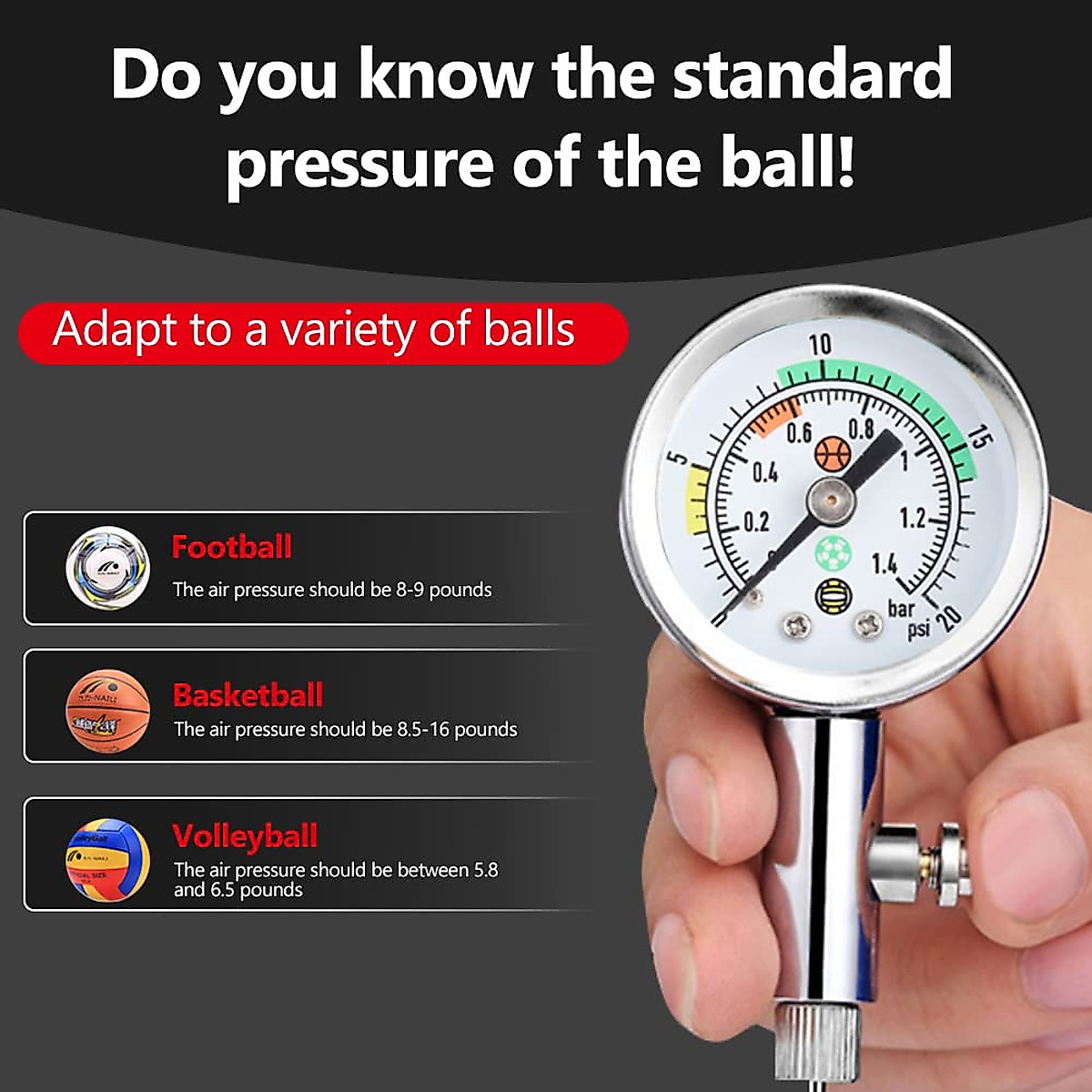 Air Pressure Gauge, Football Balls, Sports air Pressure Gauge, Pressure Gauge, Basketball, air Pressure, Football Pump, Pressure Gauge, Ball for All Ball valves