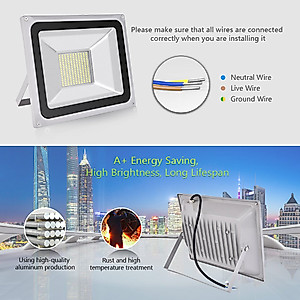 Viugreum 100W LED Flood Light, Waterproof IP65 Outdoor Work Lights, 110V 8000LM Daylight White(6000K), Super Bright Security Floodlights, Wall Lights for Garage, Garden, Yard