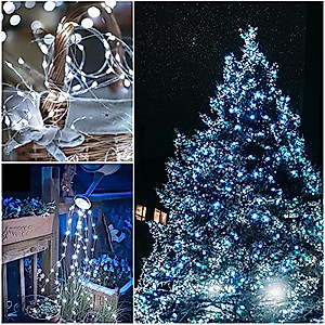 Solar Christmas String Lights Cool White Outdoor Waterproof 100 LED（2 Pack） 8 Modes Copper String Lights Fairy Lights for Valentine's Day Garden, Patio, Fence, Balcony, Outdoors(cool white 2pcs）