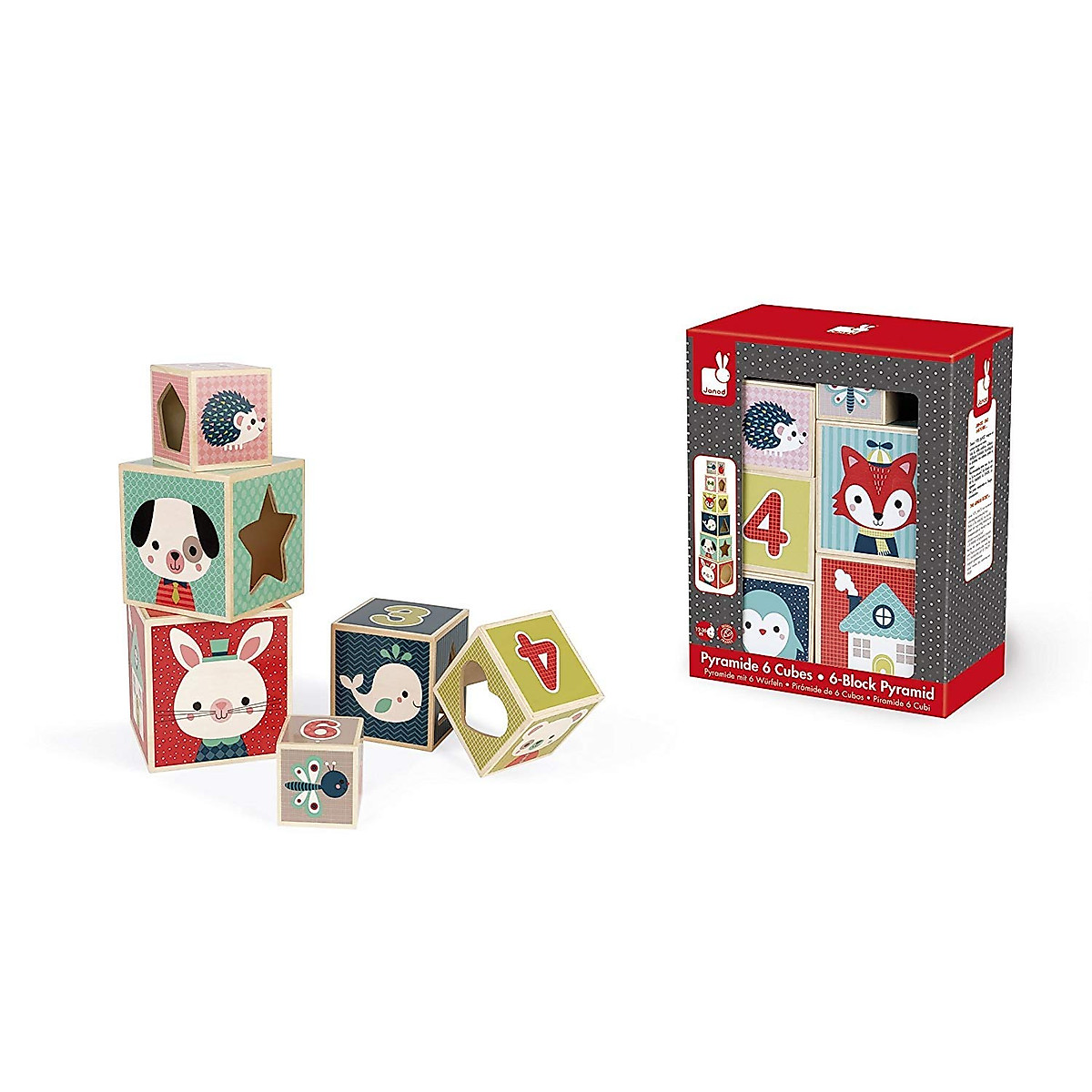Janod Baby Forest 6-Block Stacking Pyramid - Ages 12 Months+ - J08016
