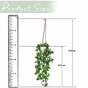 FIAHOSEY Faux Plants Indoor - 2Pcs Fake Hanging Potted Pothos Plant for Home Decor Artificial Greenery for Bedroom Living Room Office Garden Wall Shelf Decor