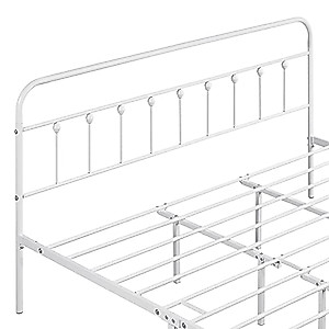 Topeakmart California King Size Victorian Style Metal Bed Frame with Headboard/Mattress Foundation/No Box Spring Needed/Under Bed Storage/Strong Slat Support White