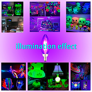 TITO 6 Pack E12 B11 Filament LED Candle Black Light Bulbs, UVA 395nm 4.5W Candelabra Black Light Bulb, 60W Blacklight Bulb Equivalent, Glow in Dark Halloween Christmas Party Fluorescent Posters Decor