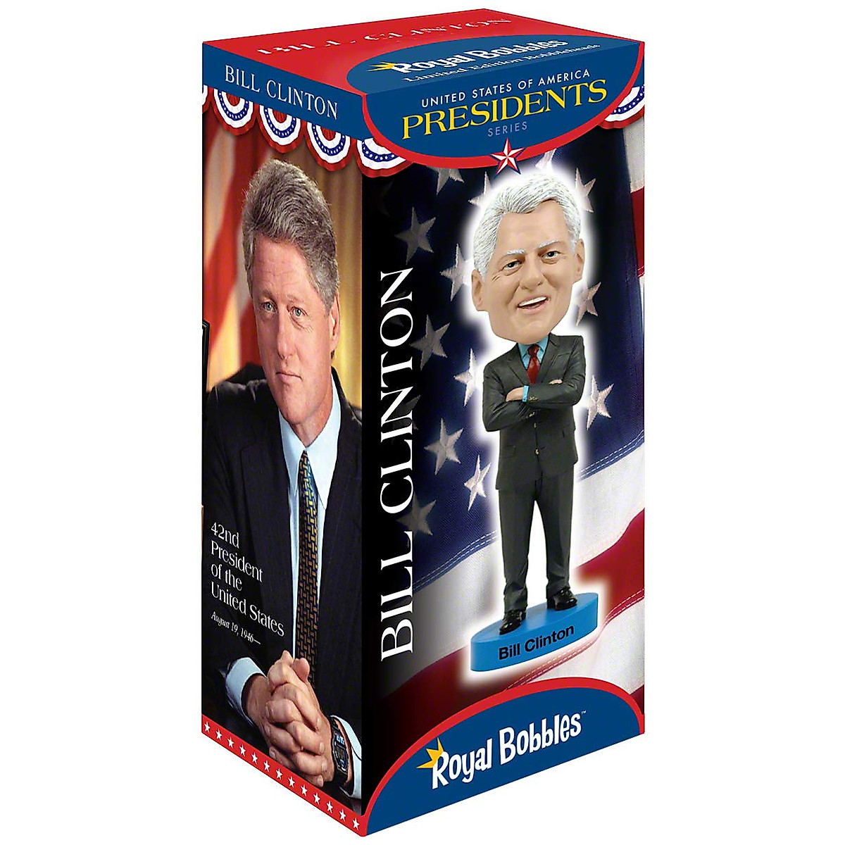 Royal Bobbles Bill Clinton Bobblehead, Premium Polyresin Lifelike Figure, Unique Serial Number, Exquisite Detail