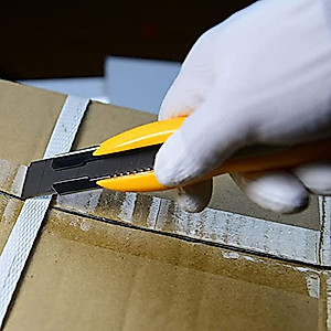 KINBRIEF 18mm Auto Lock Utility Knife Retractable Box Cutter for Cartons,Carboards Arts Crafts Pack 1 with 10 Snap off High Carbon steel art Blades for Office and Home,white push Yellow