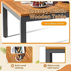 Greesum 4 Piece Furniture Patio Lounge Conversation Set Solid Wood Armrest & Table Top Anti-Drop Thick Waterproof Cushion, Beige