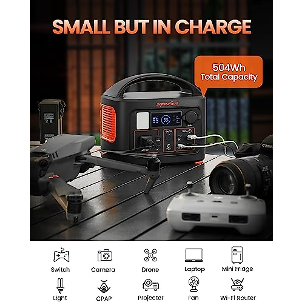 Portable Power Station, 504Wh Solar Generator 300W(500W Peak) Pure Sine Wave AC Outlet with Car Charger, DC cable, Portable Generator for Home Use Outdoor Camping Blackout Emergency Backup