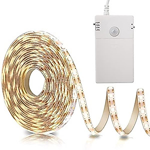 Battery Operated Motion Sensor Cabinet Strip Lights, 9.8Ft 90 LED Counter Closet Strip Light, Motion & Night Sensor Safe Tape Light with 3AA Large Battery for Stairs,Wardrobe,Kitchen (Warm White)