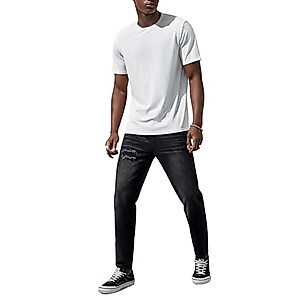 Verdusa Men's Short Sleeve Basic T Shirt Casual Round Neck Ribbed Tee Top White S