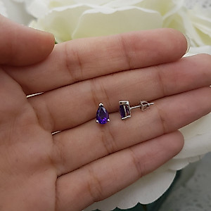 Dazzlingrock Collection 7x5mm Each Pear Cut Amethyst Ladies Solitaire Teardrop Stud Earrings, Sterling Silver
