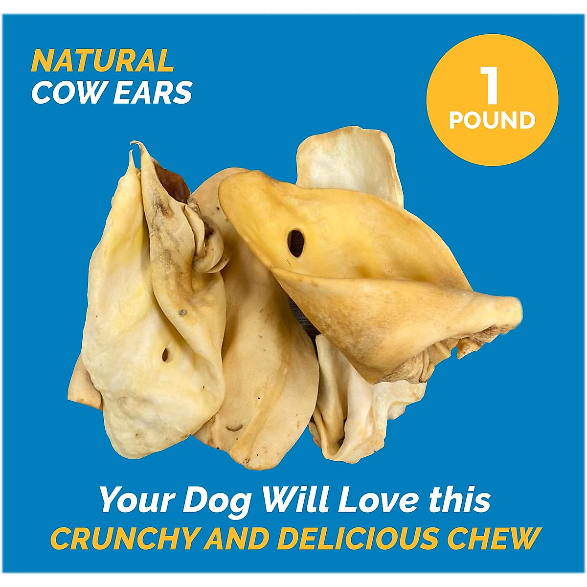 123 Treats Cow Ears for Dogs (1 Pound - Golden) - 100% Natural Made Premium Chews for Your Dog Bulk Beef Treats no Added additives
