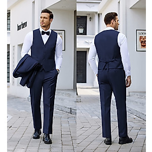 COOFANDY Mens 3-Piece Suit Slim Fit Tuxedo Set Dinner Suit Dinner Jacket Navy Blue XXL