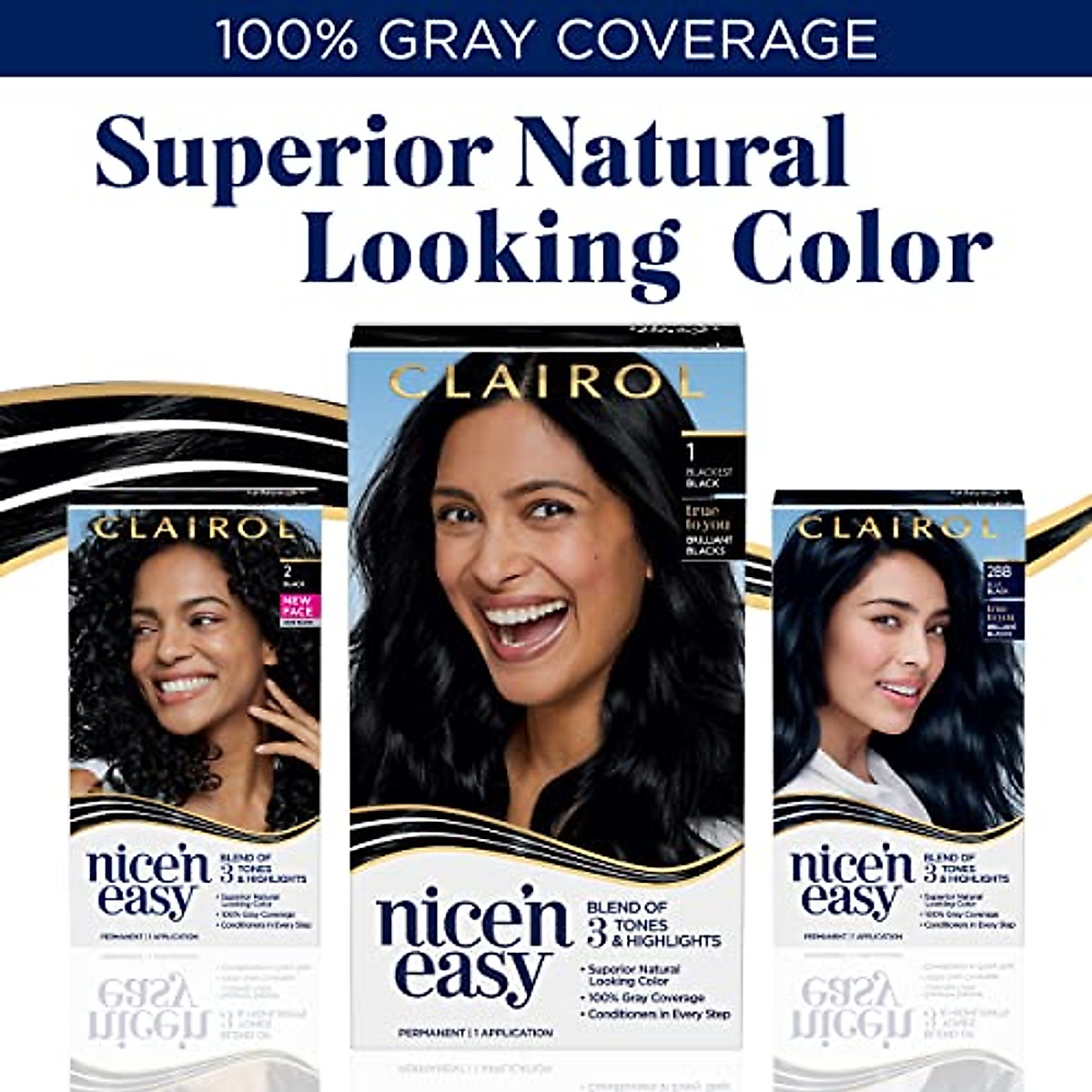 Clairol Nice'n Easy Permanent Hair Dye, 1BB deepest blue black Hair Color, Pack of 1