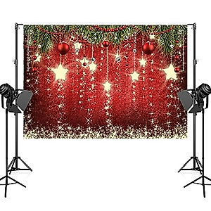 7x5ft Red Christmas Backdrop Sparkling Stars Christmas Backdrops for Pictures Glittering Stars Christmas Photo Backdrop New Year Christmas Photography Backdrop for Party Decorations