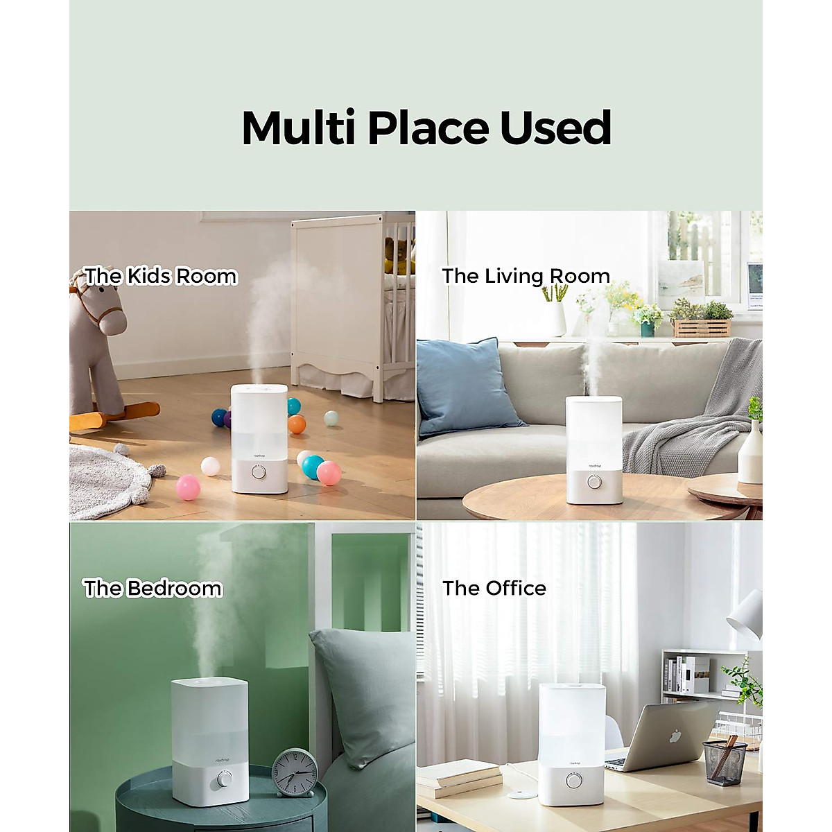 raydrop Cool Mist Humidifier Diffuser, 2.5L Essential Oil Diffuser, Top Fill Humidifier for Bedroom, Home and Office, Baby Humidifier with Adjustable Mist Output, Dial Knob, Auto Shut Off (White)