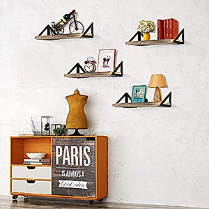 YYANTREL Floating Shelves Wall Mounted Set of 4, Rustic Wood Wall Shelves, Storage Shelves for Bedroom, Living Room, Bathroom, Kitchen, Office and More, Carbonized Black, 20 x 30 x 35 inches