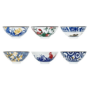 Pazoumod Set of 6 Traditional Japanese Ceramic Tea Cups, Kungfu Teacup, Coloful