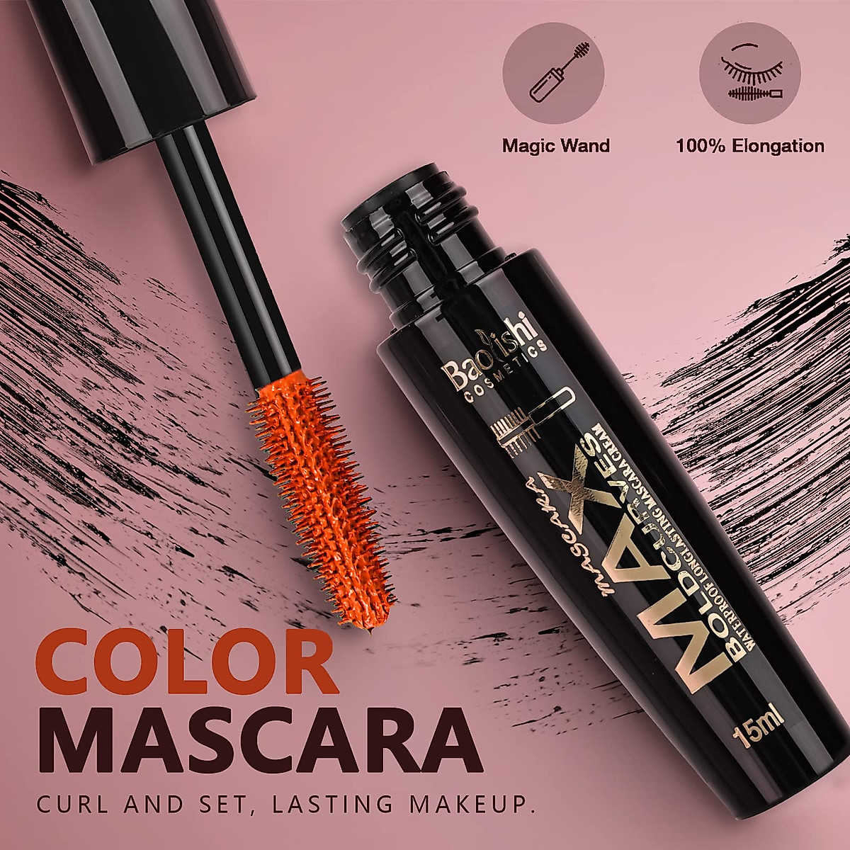 Joyeee Colored Mascara, 6 Colors Colorful Mascara Set, Waterproof and Smudgeproof Longlasting Mascara for Eyelashes, Blue Purple Green Red Yellow Orange Mascara