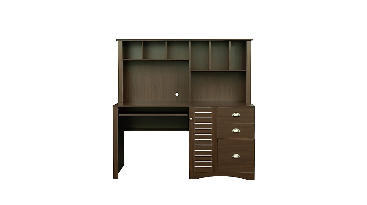 Wood Executive Computer Desk with Storage - Walnut Finish