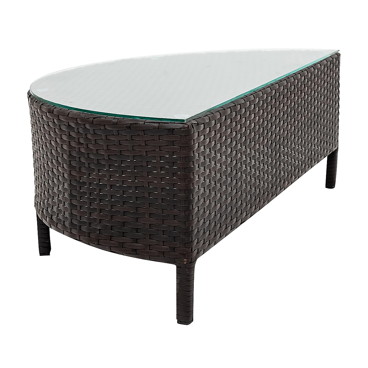 OPTOUGH 5-Piece All Weather Brown PE Rattan Wicker Half-Moon Sofa Set Outdoor Patio Sectional Furniture with Tempered Glass Table, Gray