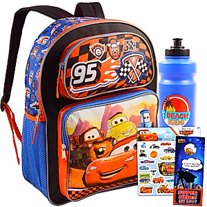Disney Cars Backpack for Kids ~ Deluxe 16" Disney Cars Backpack Bundle (Disney Cars School Supplies)