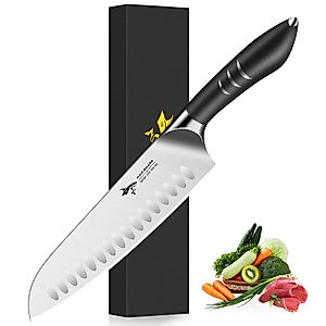 MAD SHARK Santoku Knife 8 Inch Chef Knife Ultra Sharp Asian Kitchen Knife, Forged High Carbon German Steel, Ergonomic Handle Design, Best Christmas Gifts for Women Men, Black