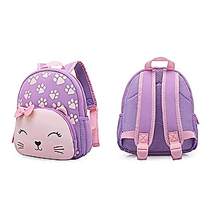 KK CRAFTS Toddler Backpack, Waterproof Preschool Backpack, 3D Cute Cartoon Neoprene Animal Schoolbag for Kids, Lunch Box Carry Bag for Boys Girls,Purple Cat