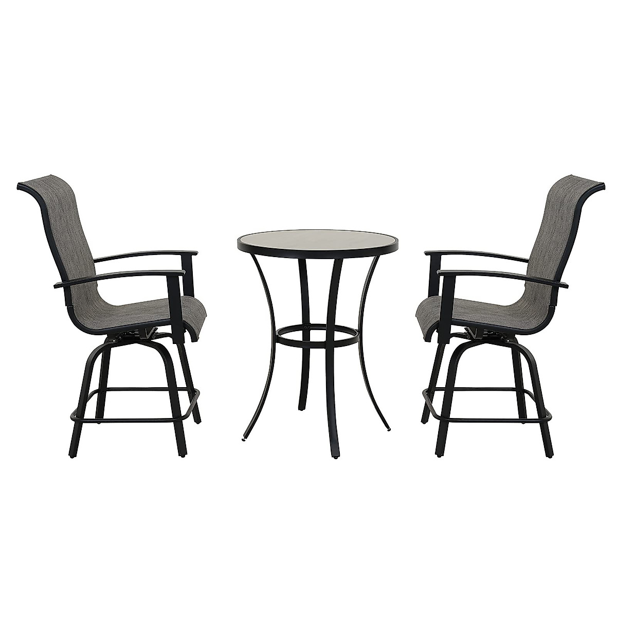 Grand patio Outdoor 3-Piece Counter Height Patio Furniture Set, Swivel Bar Stools with Ceramic Bar Table for Balcony, Poolside, Backyard, Garden (Coffee, 3PC)