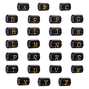KISSITTY 26pcs/Box Letter Beads Glass Column Beads with Golden Letters A-Z Black Color Alphabet Loose Spacer Beads 11x14mm for DIY Jewelry Making Crafts with Hole 1.5mm