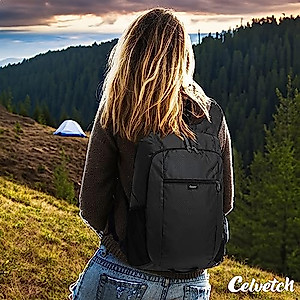 Celvech Hiking Backpack - 25L Water Resistant Backpack Packable Camping Backpack Lightweight Day Pack for Cycling Traveling Camping - Black