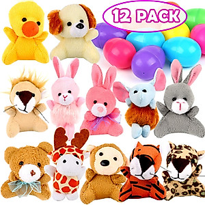 UFUNGA 12 Pack Prefilled Easter Eggs with Animal Plush 3.15Inch Plastic Easter Eggs for Easter Hunts, Basket Stuffers