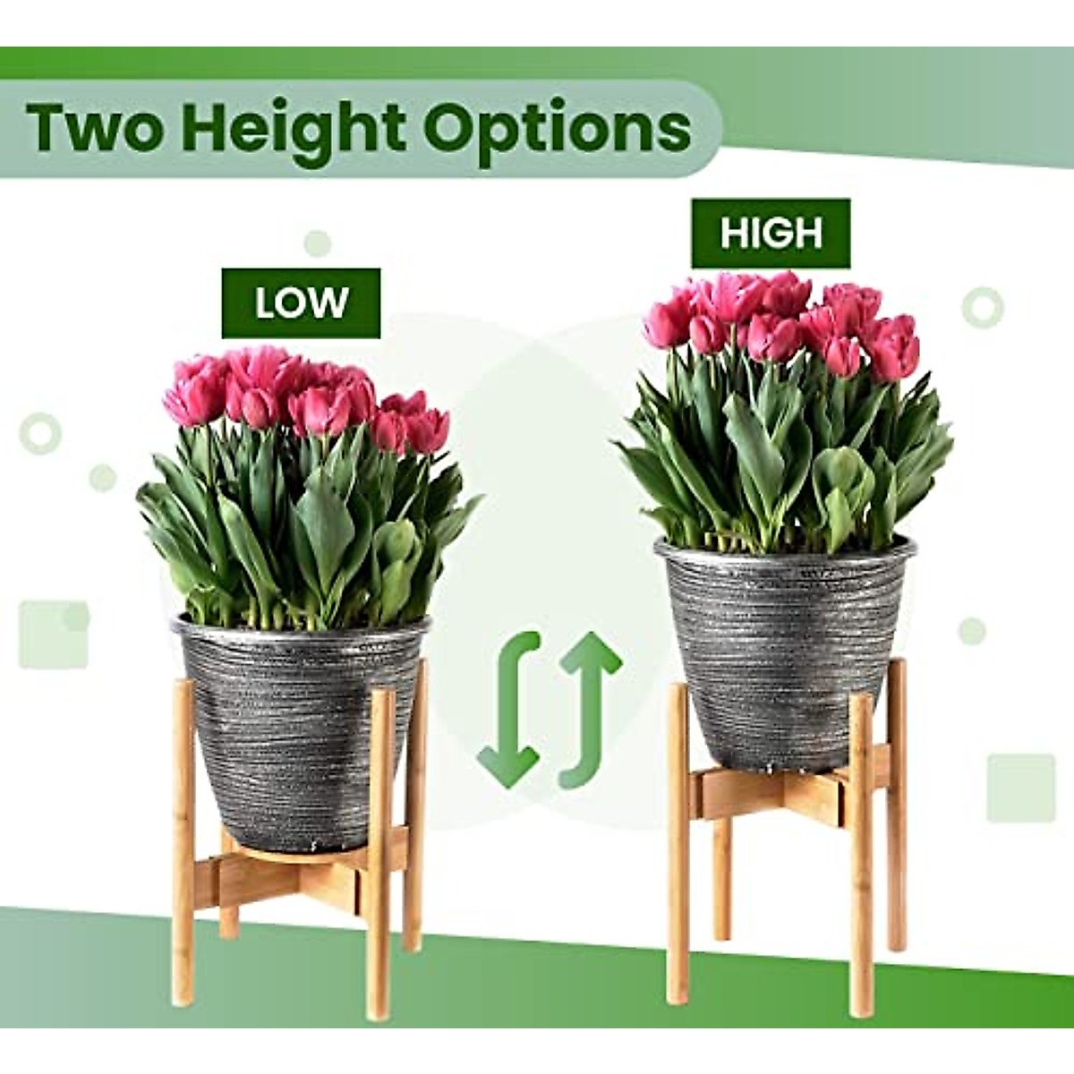 ZPirates Plant Stand Indoor - Bamboo Wood, Full Adjustable, Holds 8 10 and 12 Inch Planter Pots - Holder for Plants and Flowers