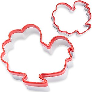 COOKIEQUE 2Pcs Turkey Cookie Cutters 4.5" 3.5", Food-Grade Stainless Steel Fall Thanksgiving Cookie Cutter Set, Biscuit Cutter Set, Holiday Cookie Cutters, Unique Design with Protective Red Top PVC