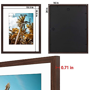 Frametory, 16x20 Picture Frame with Mat for 11x14 Picture- - High Definition Glass Wide Molding - Preinstalled Wall Mounting Hardware (Brown, 2 Pack)