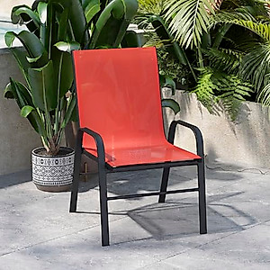 Flash Furniture Brazos Series Red Outdoor Stack Chair with Flex Comfort Material and Metal Frame, Set of 4