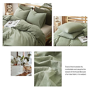 Sage Green Duvet Cover Sets King 100% Washed Cotton Men Women Bedding Set Simple Japanese Style 3 Piece with Pillow Shams, King Size