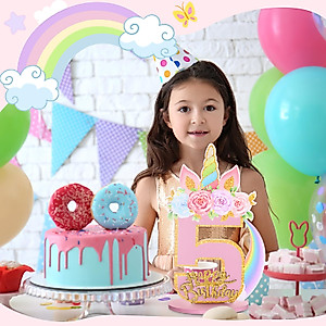 MiniInflat Unicorn 3/5/6th Birthday Number Sign Centerpiece for Girls 11.8 Inch Unicorn Number Wooden Table Decoration Unicorn Party Supplies for Kids Birthday Anniversary((Number 5)