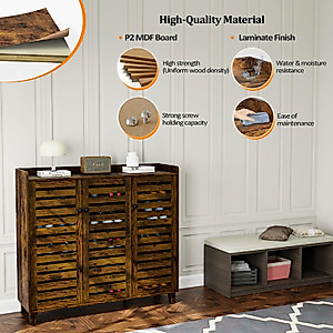 VINGLI Large Shoe Cabinet with 3 Doors 6-Tier Ultra Wide Shoe Cabinet Storage for Entryway 30 Pairs Tall Shoe Organizer Cabinet Wooden Farmhouse Shoe Rack Cabinet Rustic Brown
