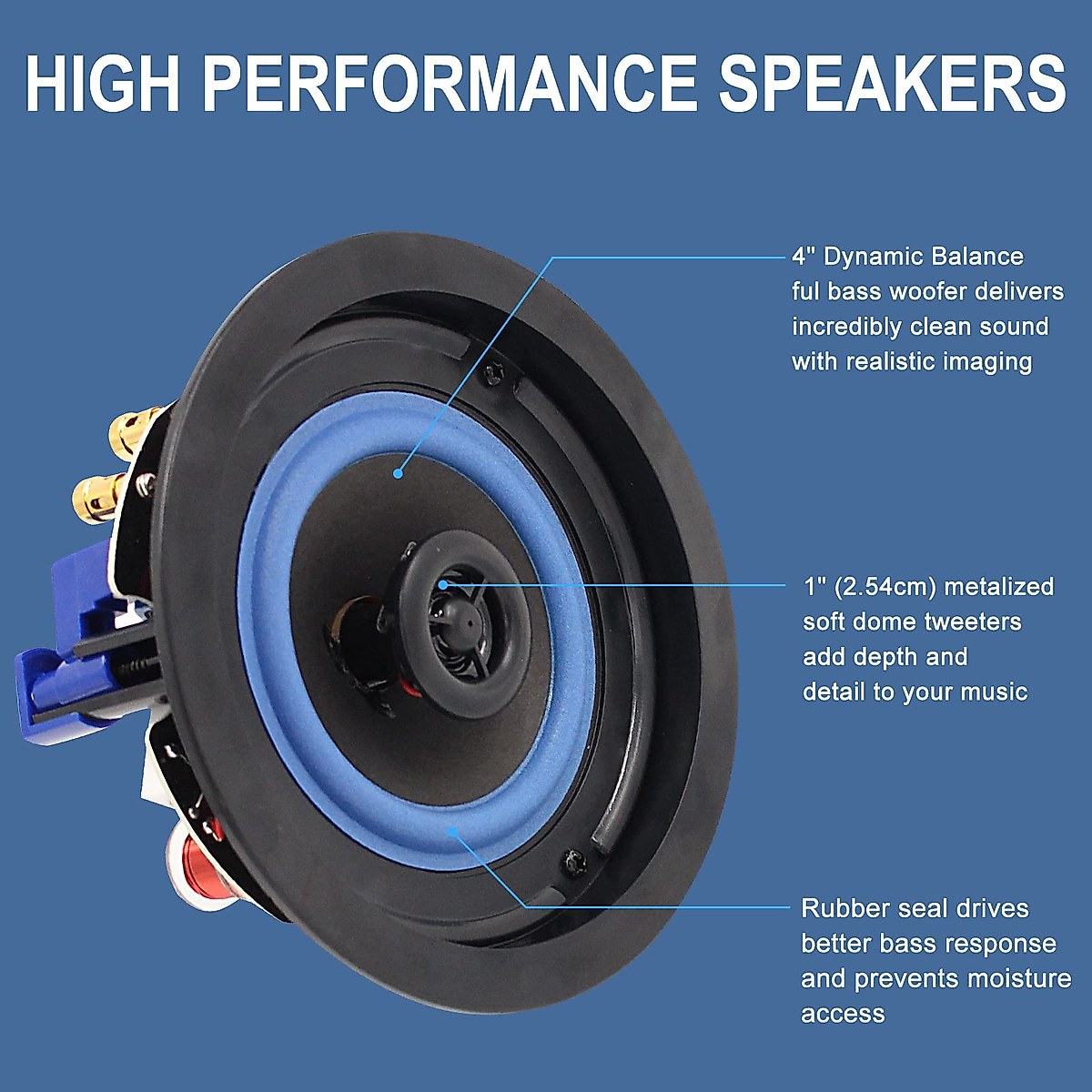 Herdio 4 Inch in-Ceiling Speaker 80 Watts Full Range Celling Speaker Perfect for Humid Indoor Outdoor Placement Bath, Kitchen,Bedroom,Covered Porches （Each）