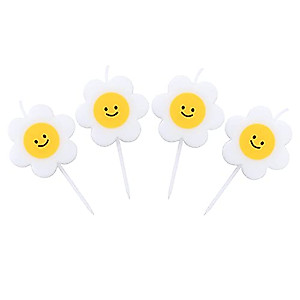 BoKin 4 Pcs Birthday Candles, Smiley Face Happy Birthday Candle for Cake, Sunflower Cake Toppers for Birthday Party Wedding Anniversary Valentines Day Christmas Festival