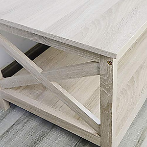 Rainbow Sophia Coffee Table, Modern Farmhouse Wood Coffee Table with 2-Tier Storage, 40 Inch, White Oak