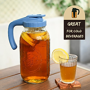 LIVEBAY Glass Pitcher with Lid 2 Quart (64oz / 2 Liter) Heavy Duty Wide Mouth Mason Jar Leak-proof Water Jug for Iced Tea, Juice and Drinks