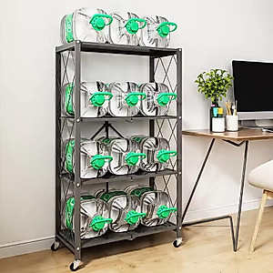 Foldable Storage Shelves on Wheels, 4 Tier Shelves for Storage, Heavy Duty Metal Shelving Units, No Assembly Storage Rack for Garage, Kitchen, Basement, Pantry, Black