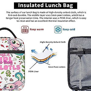 UTtitr Insulated Lunch Bag Who Loves Axolotls Reusable Lunch Box Portable Leak-Proof Lunch Container Meal Prep Organizer Cooler Bag With Bottle Holder For Men Women Work Friends Picnic Hiking Camping