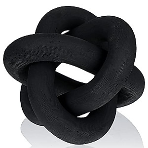 Yalikop Wood Chain Link Decor 3 Knot Hand Carved Coffee Table Modern Farmhouse Shelf Boho Rustic Decorative Objects for Home Living Room Bedroom Decorations (Black),(CU-Yalikop-2237596)