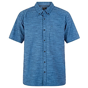 Hurley mens One and Only Textured Short Sleeve Up Button Down Shirt, Obsidian, X-Large US