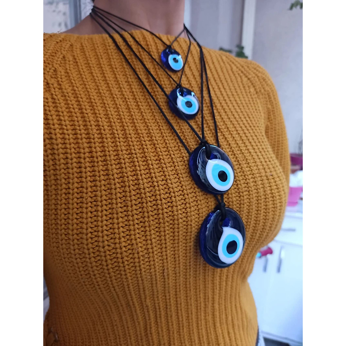 Long tiantian Evil Eye Necklace for Women Blue Turkish Leather Rope Eye Necklace Ojo Necklace Evil Eye Pendant Necklace Third Eye Lucky Protection Necklace (0.98in pendant 17.7in rope)…