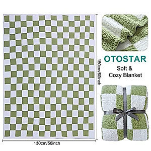 OTOSTAR Knit Checkered Throw Blanket Super Soft Warm Cozy Knitted Checkerboard Grid Chessboard Gingham Reversible Blanket Comfort Plush Fluffy Blanket for Couch Bed Sofa Travel 50x60 Inch (Sage Green)