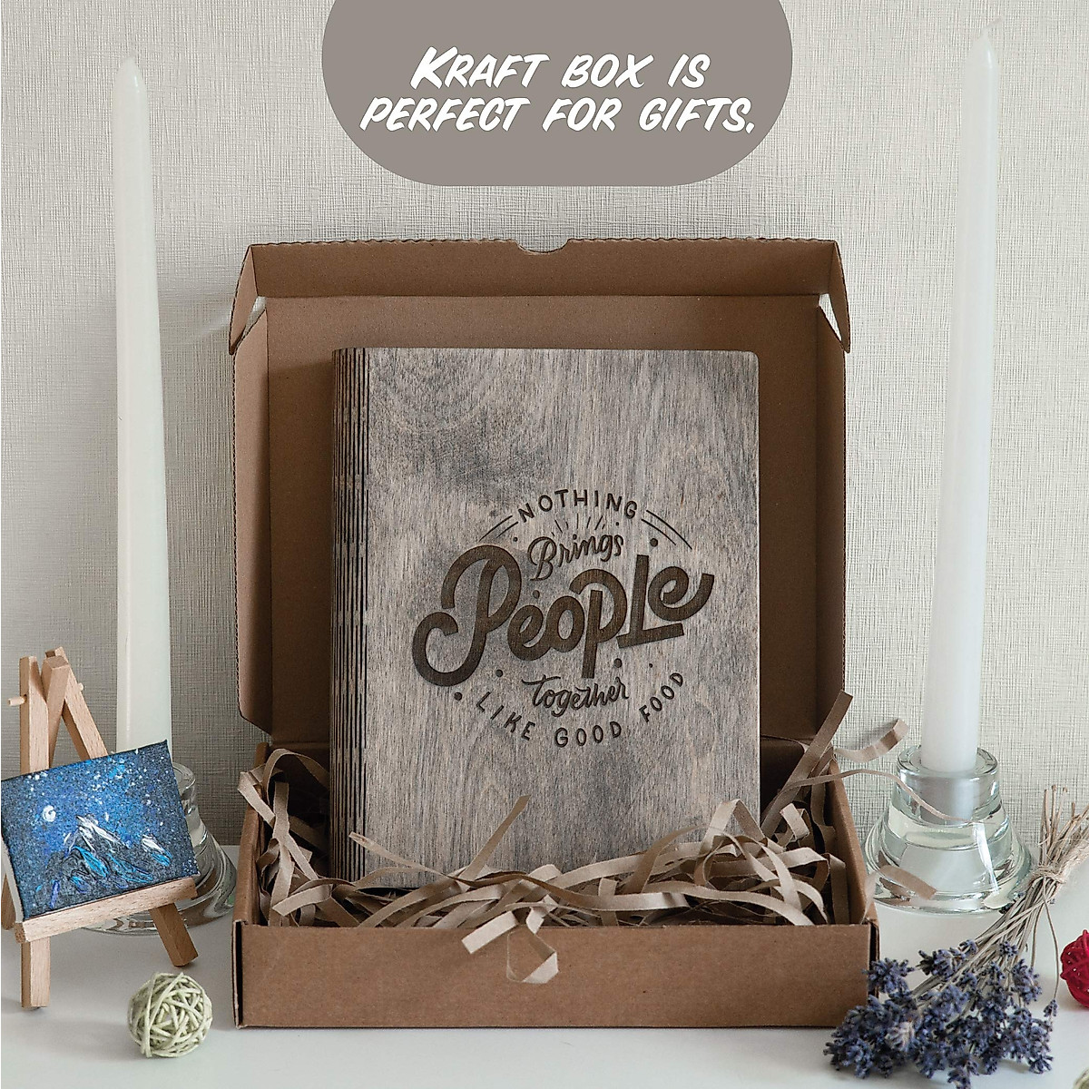 WOXTEED A5 Wooden Blank Recipe Book to Write in (7.5 x 6 inch) - Cook Book with 80 Sheets for Handwritten Recipes - Hardcover Family Kitchen Journal and Recipe Keeper (Gray)