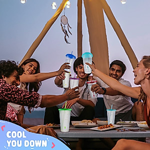 Meoky Confetti Color Changing Cups with Lids and Straws for Iced Coffee, Party, Pool - 6 Pack 24oz Reusable Plastic Tumblers for Kids and Adults